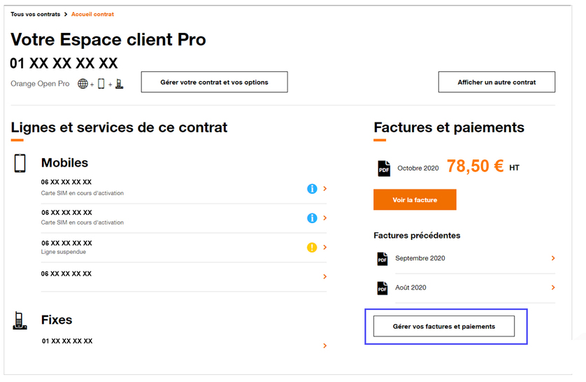 Facture électronique Pro : souscription - Assistance Orange Pro