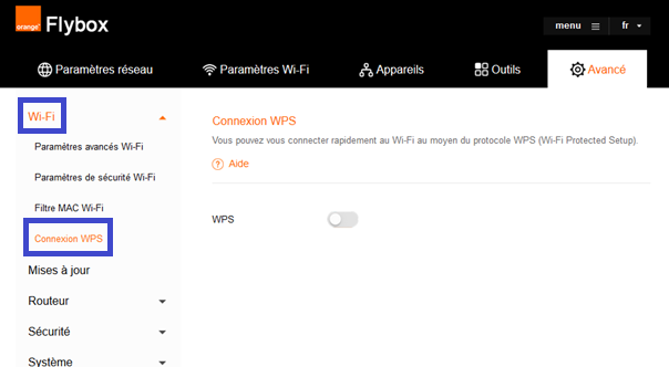Flybox 5G : connecter un équipement via WPS - Assistance Orange Pro