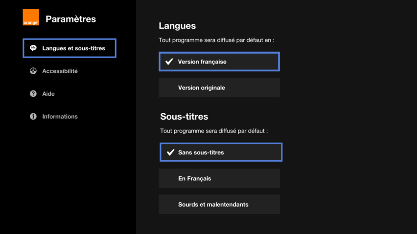 TV d'Orange sur TV Connectée : accéder à vos paramètres - Assistance Orange