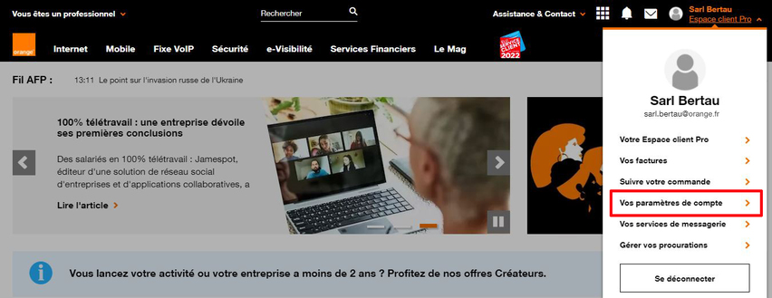 Espace client pro : modifier votre mot de passe d’identification - Assistance Orange Pro