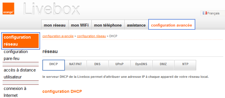 Livebox 2 : activer le serveur DHCP - Aide et Contact Orange