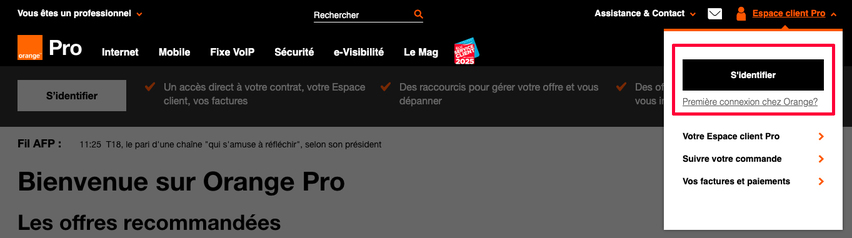 Espace client pro : réinitialiser le mot de passe d’identification de votre compte principal ...