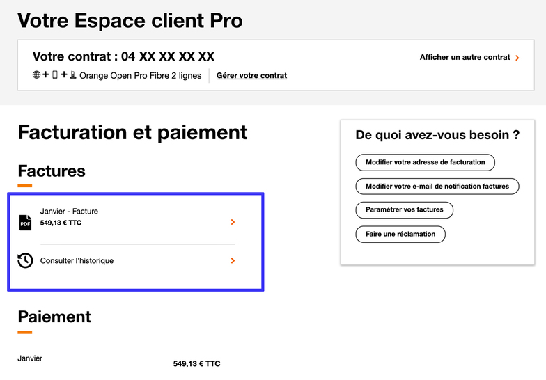 Espace client Pro : consulter vos factures (clients Internet, Open pro ...