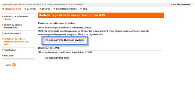 Business Livebox : redémarrer - Assistance Orange Pro