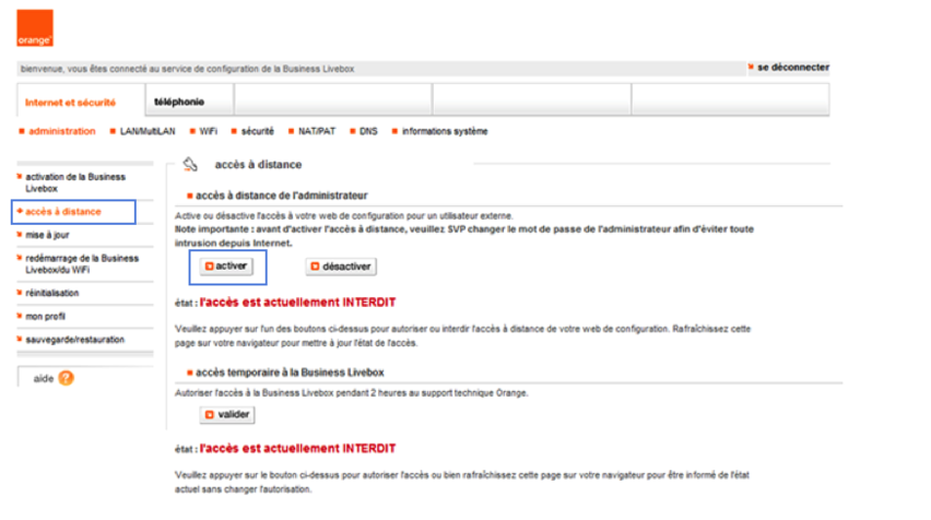 Business Livebox : accéder à distance à l’interface de configuration ...
