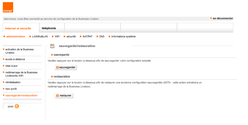 Business Livebox : restaurer la configuration - Assistance Orange Pro
