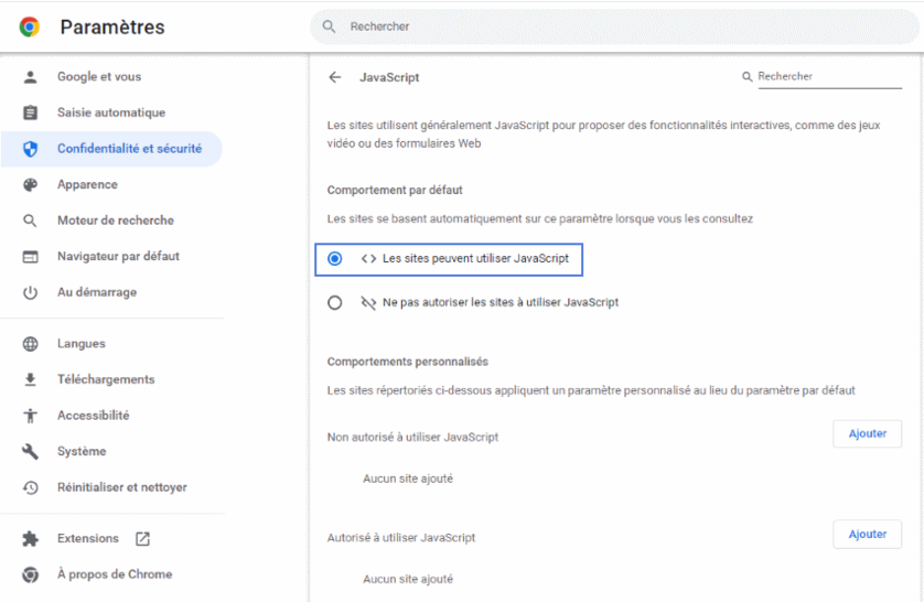 Google Chrome : activer JavaScript - Assistance Orange
